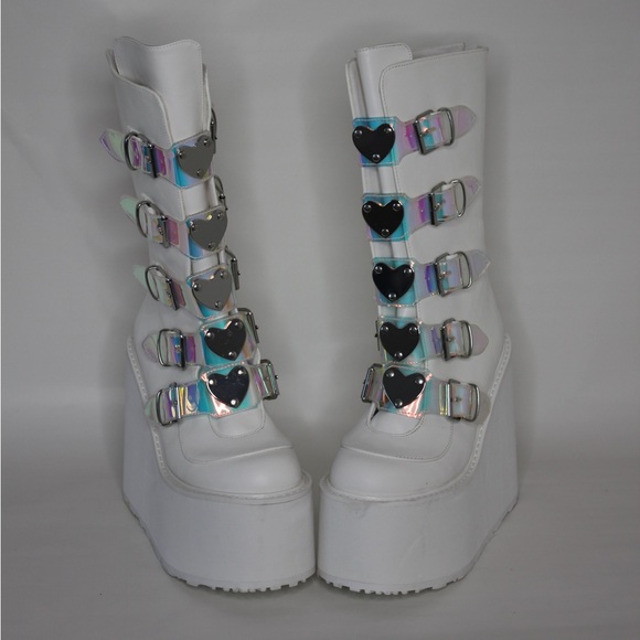 Demonia | Shoes | Demonia Swing23 White Leather Platform Size782 Boots ...